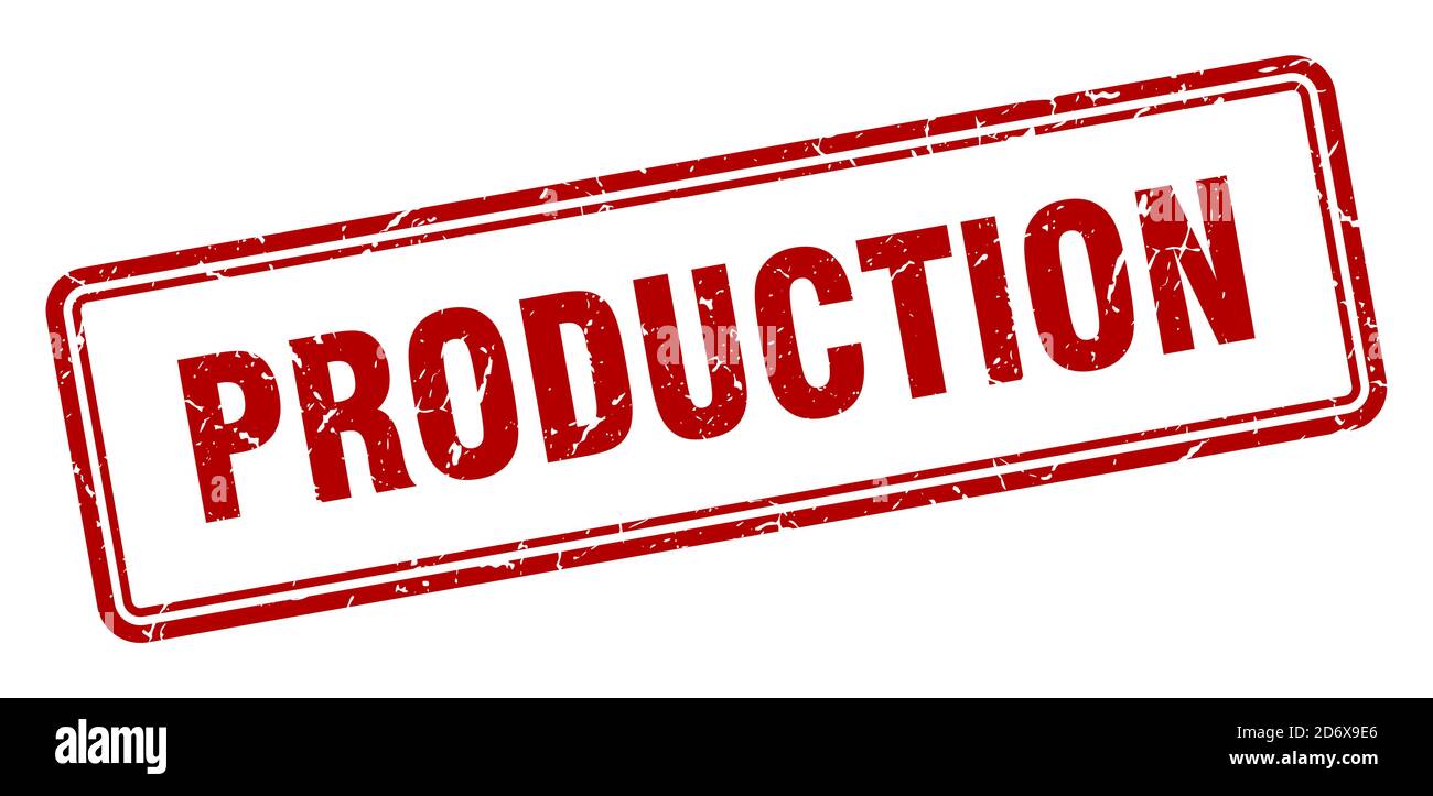 production stamp. square grunge sign isolated on white background Stock ...