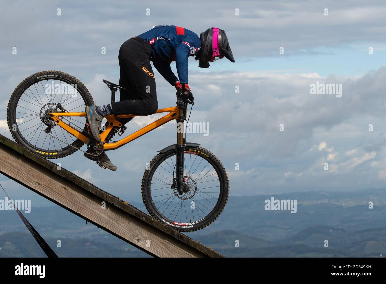 Downhill rider is seen in action during the Qualifying round at the UCI ...