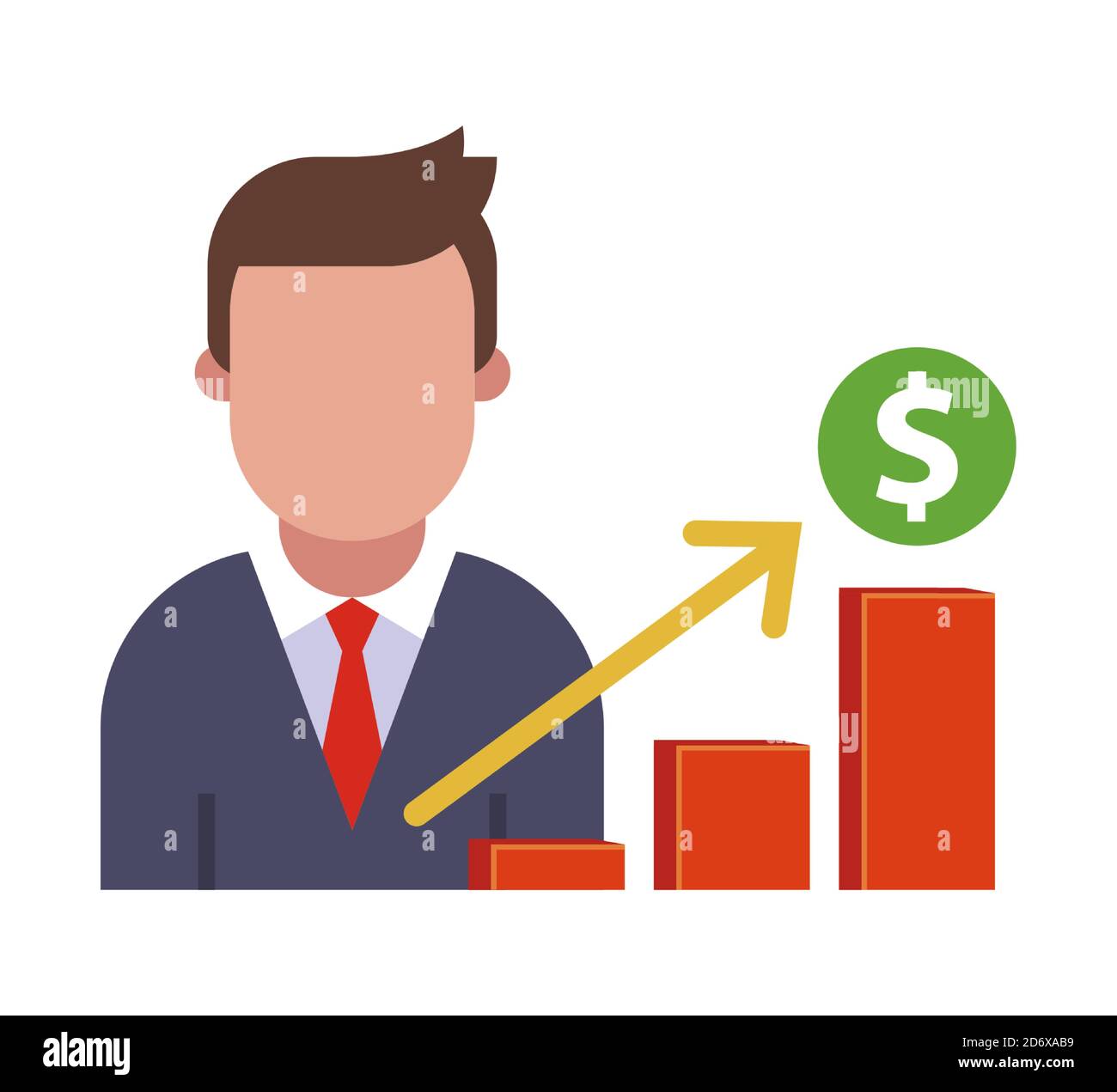 icon man makes a report on sales growth. flat vector character ...