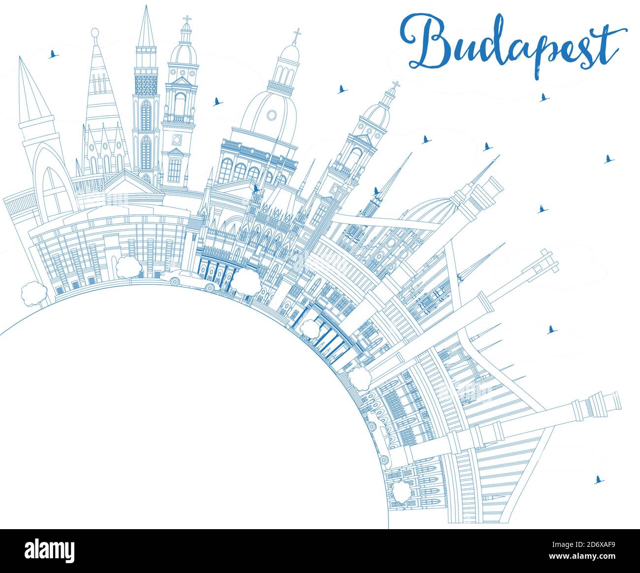 Outline Budapest Hungary City Skyline with Blue Buildings and Copy ...