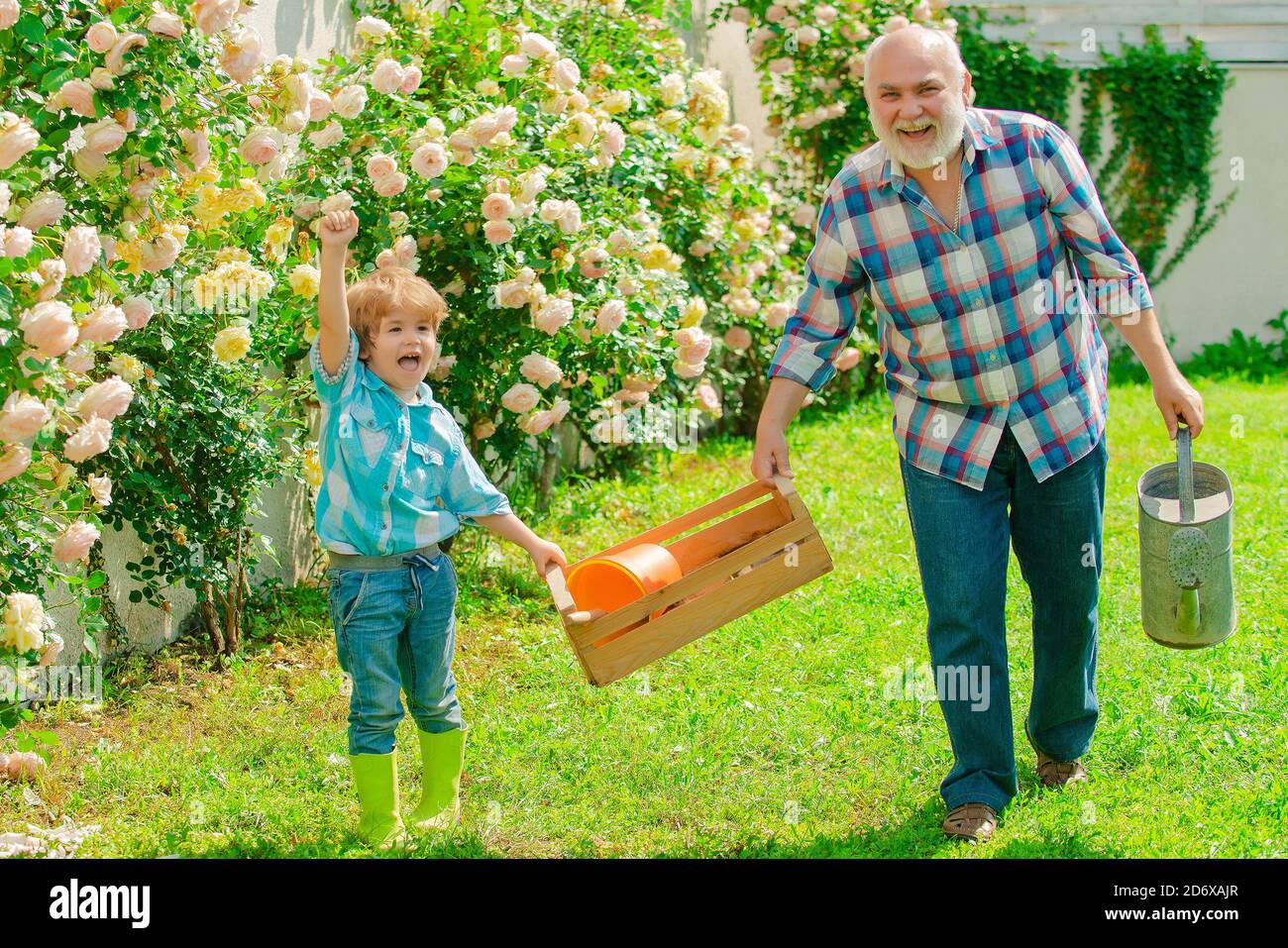 Grandfather and grandson. Old and Young. Concept of a retirement age ...
