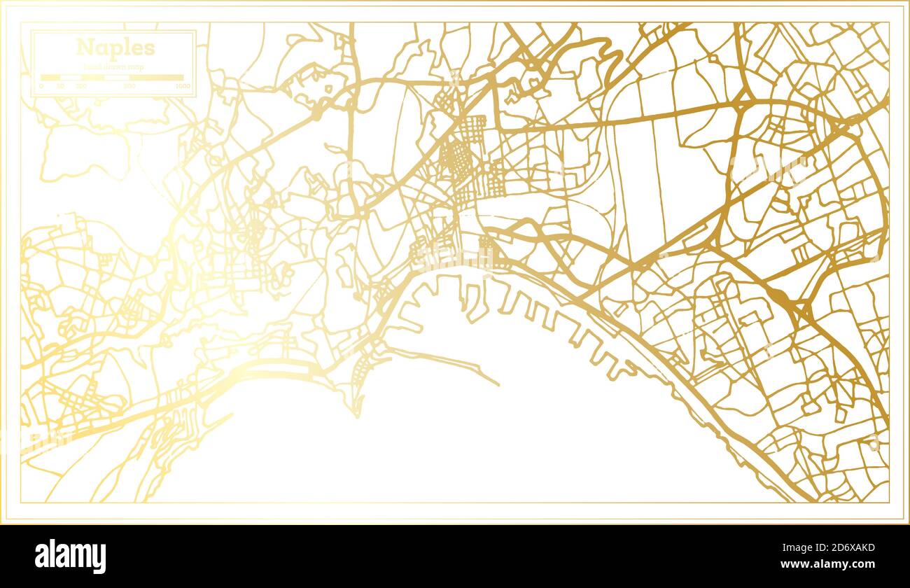 Naples Italy City Map in Retro Style in Golden Color. Outline Map. Vector Illustration Stock ...