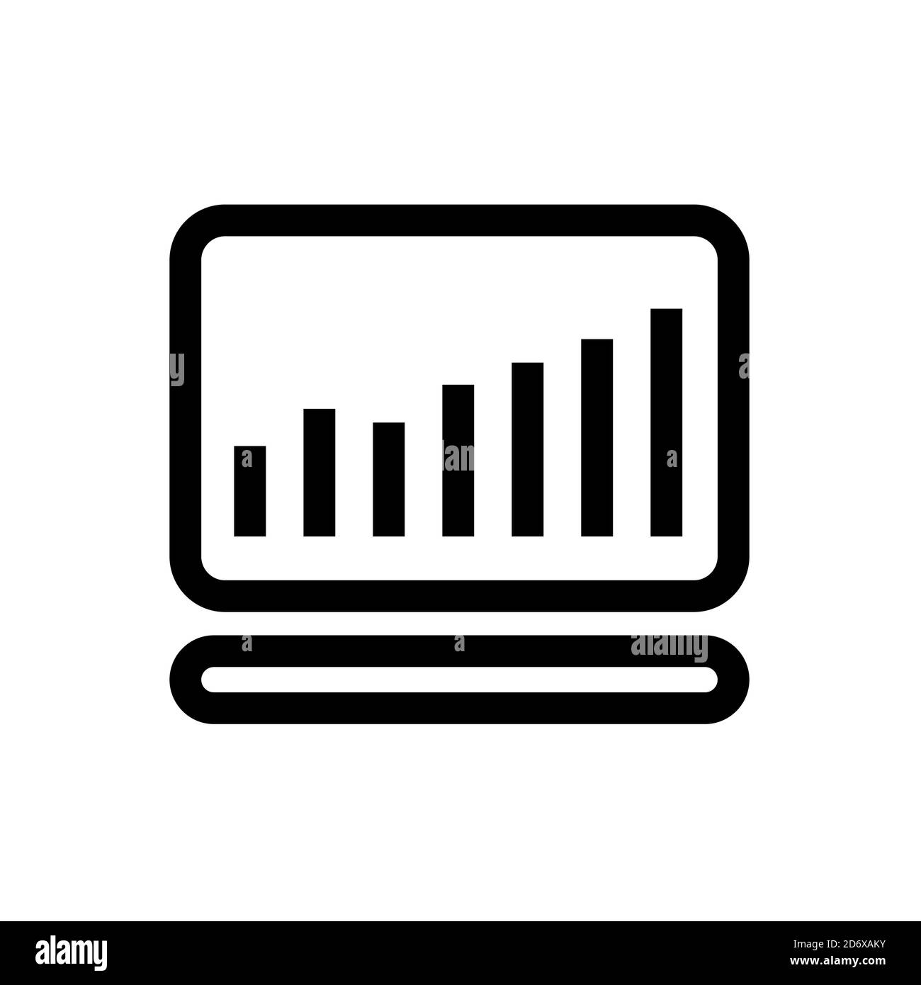 Computer with a growth graph. Black and white icon. Flat graphics ...