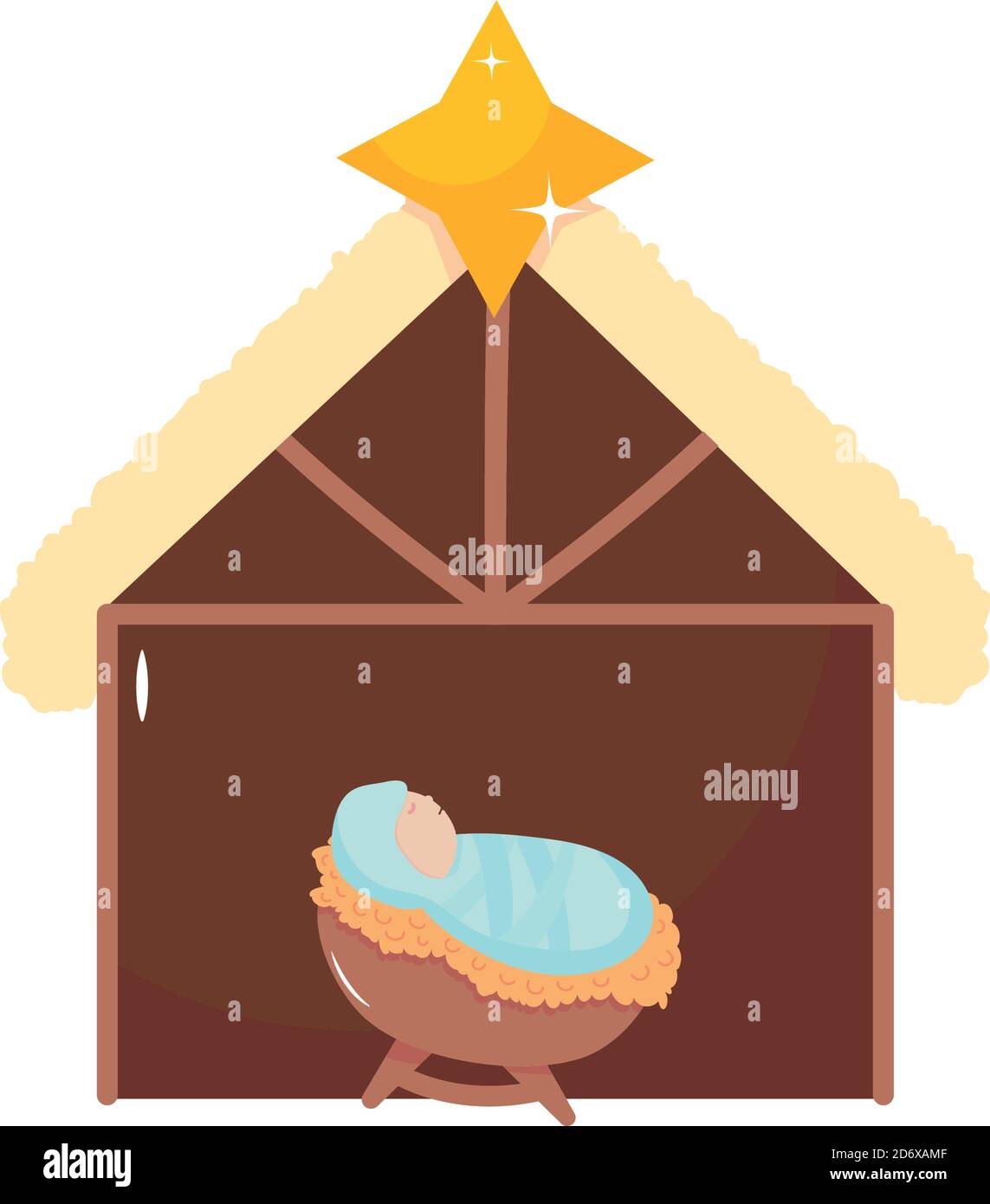 icon of baby jesus in a manger over white background, flat style ...