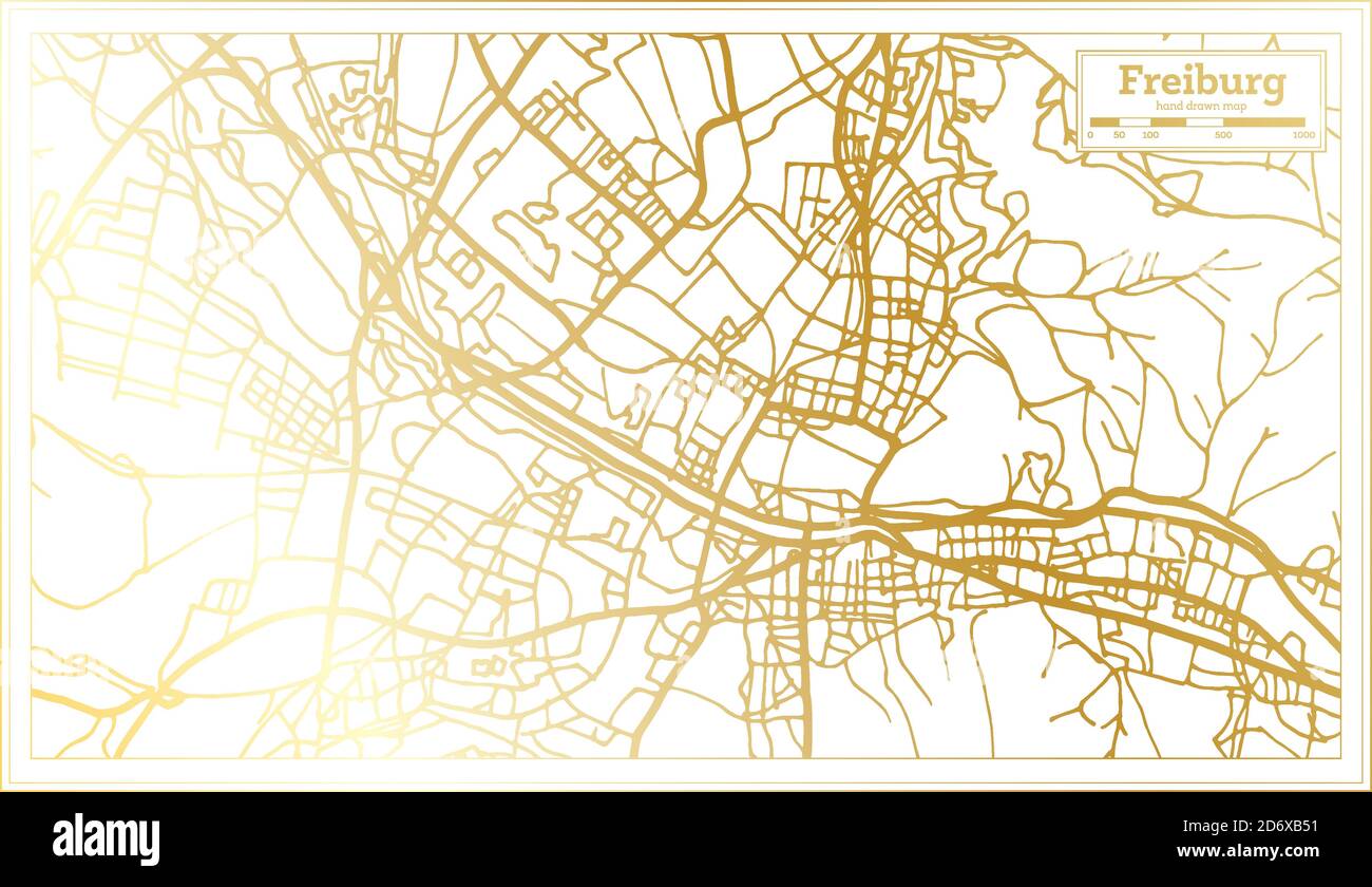 Freiburg Germany City Map in Retro Style in Golden Color. Outline Map ...