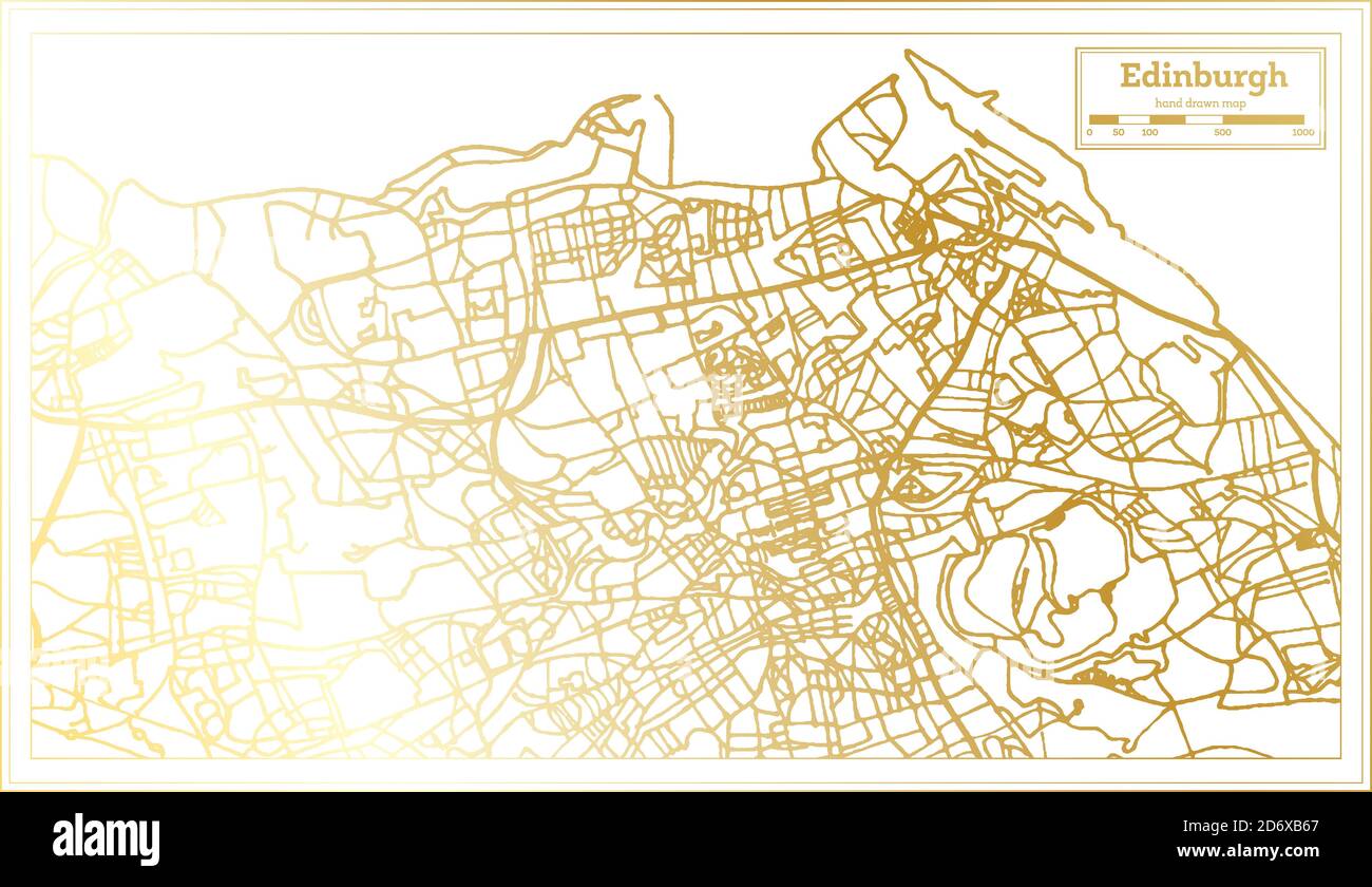 Edinburgh Scotland City Map in Retro Style in Golden Color. Outline Map ...