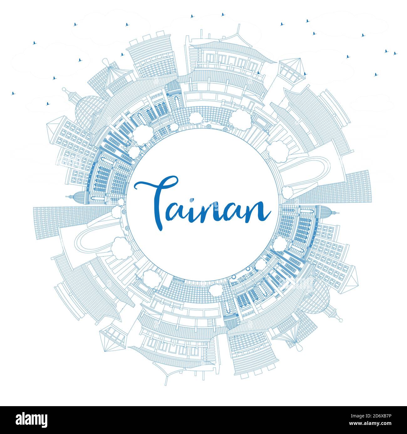 Outline Tainan Taiwan City Skyline with Blue Buildings and Copy Space ...