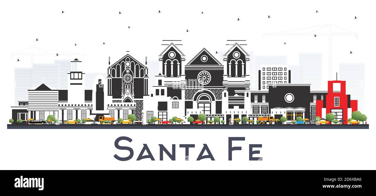 Santa Fe New Mexico City Skyline with Color Buildings Isolated on White ...