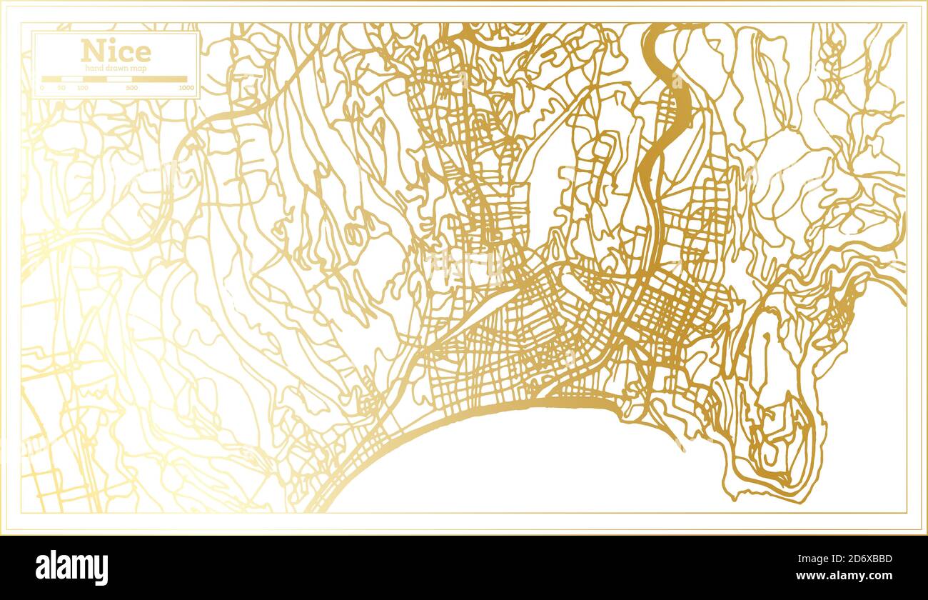 Nice France City Map in Retro Style in Golden Color. Outline Map ...
