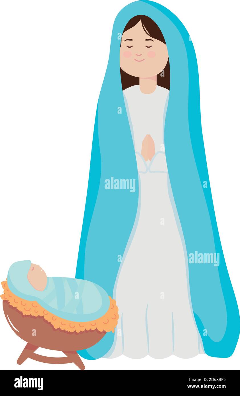 Nativity concept, Virgin Mary and baby jesus icon over white background ...
