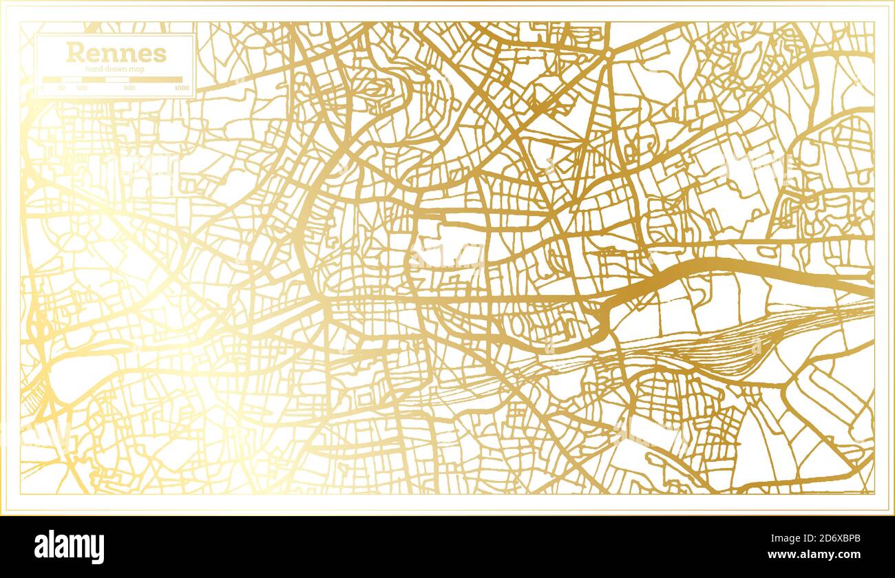 Rennes France City Map in Retro Style in Golden Color. Outline Map ...