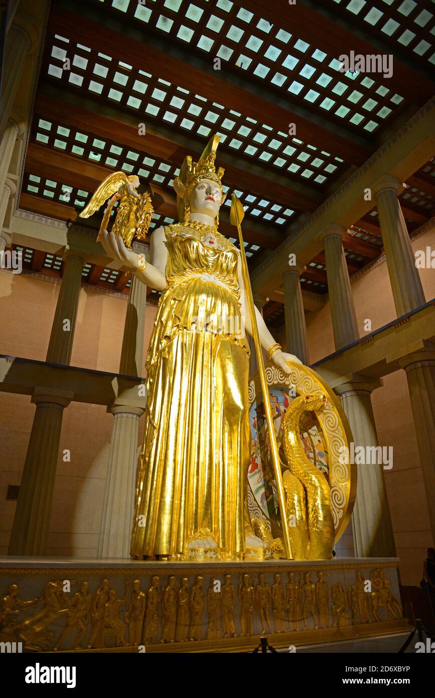 Reproduction of the Athena Parthenos statue in Parthenon in Nashville, Tennessee, USA. Nashville ...