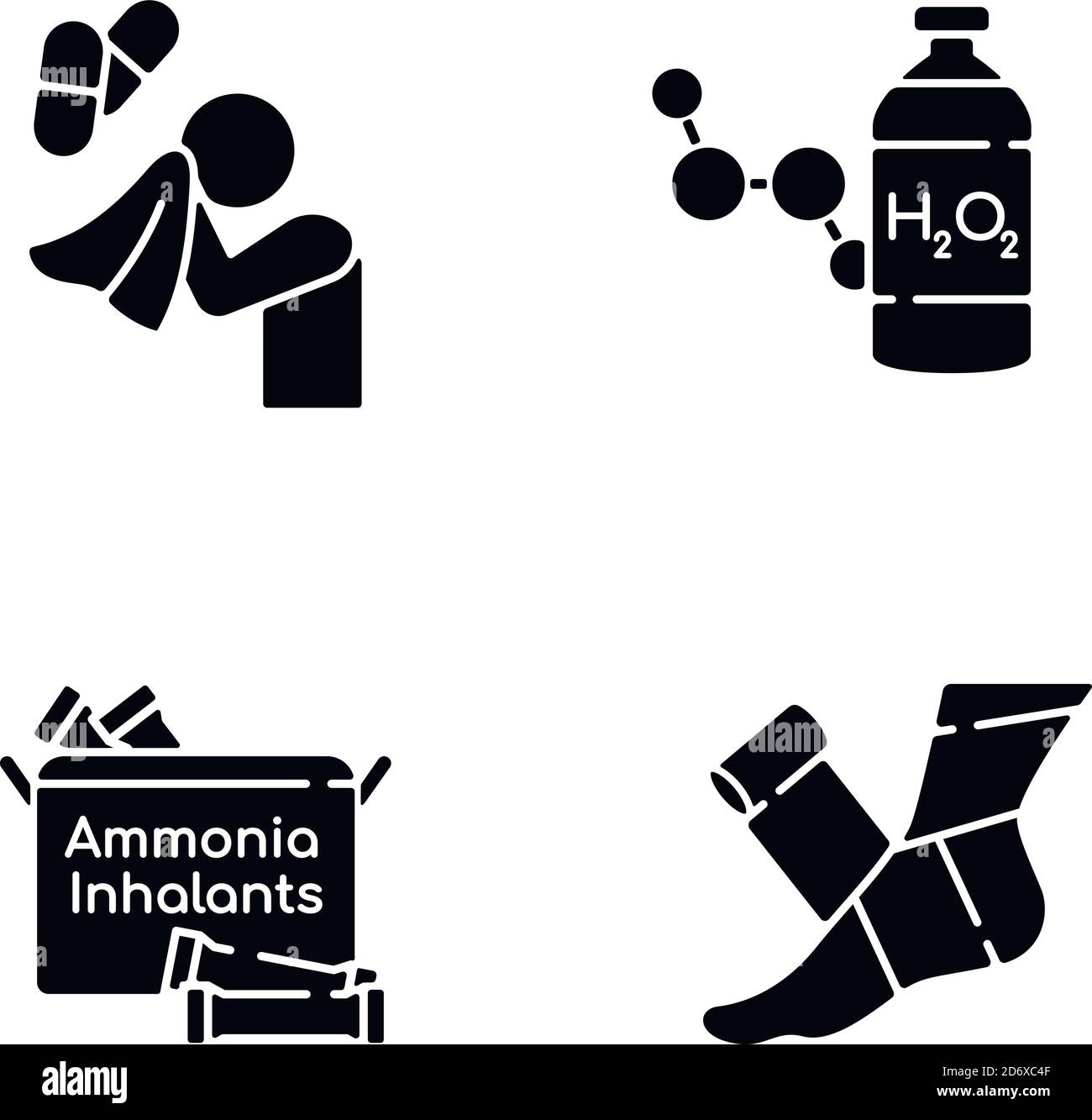 Emergency medication black glyph icons set on white space Stock Vector ...