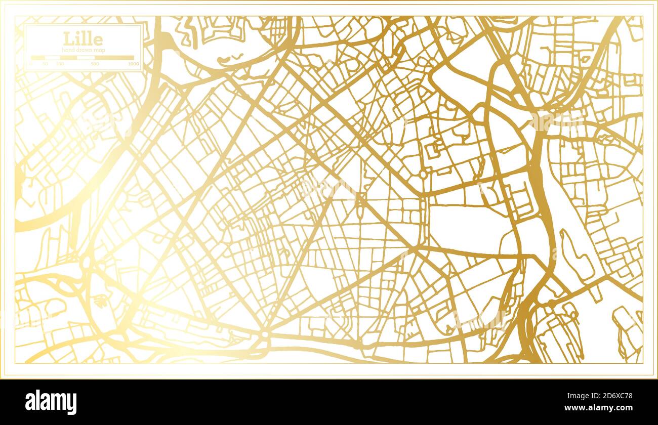 Lille France City Map in Retro Style in Golden Color. Outline Map ...