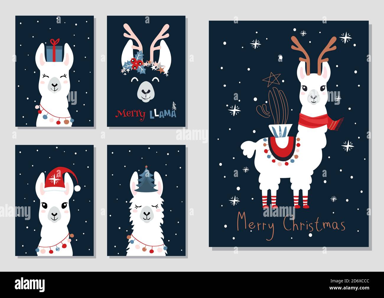 Christmas cards with llama. Merry Christmas set Stock Vector Image ...