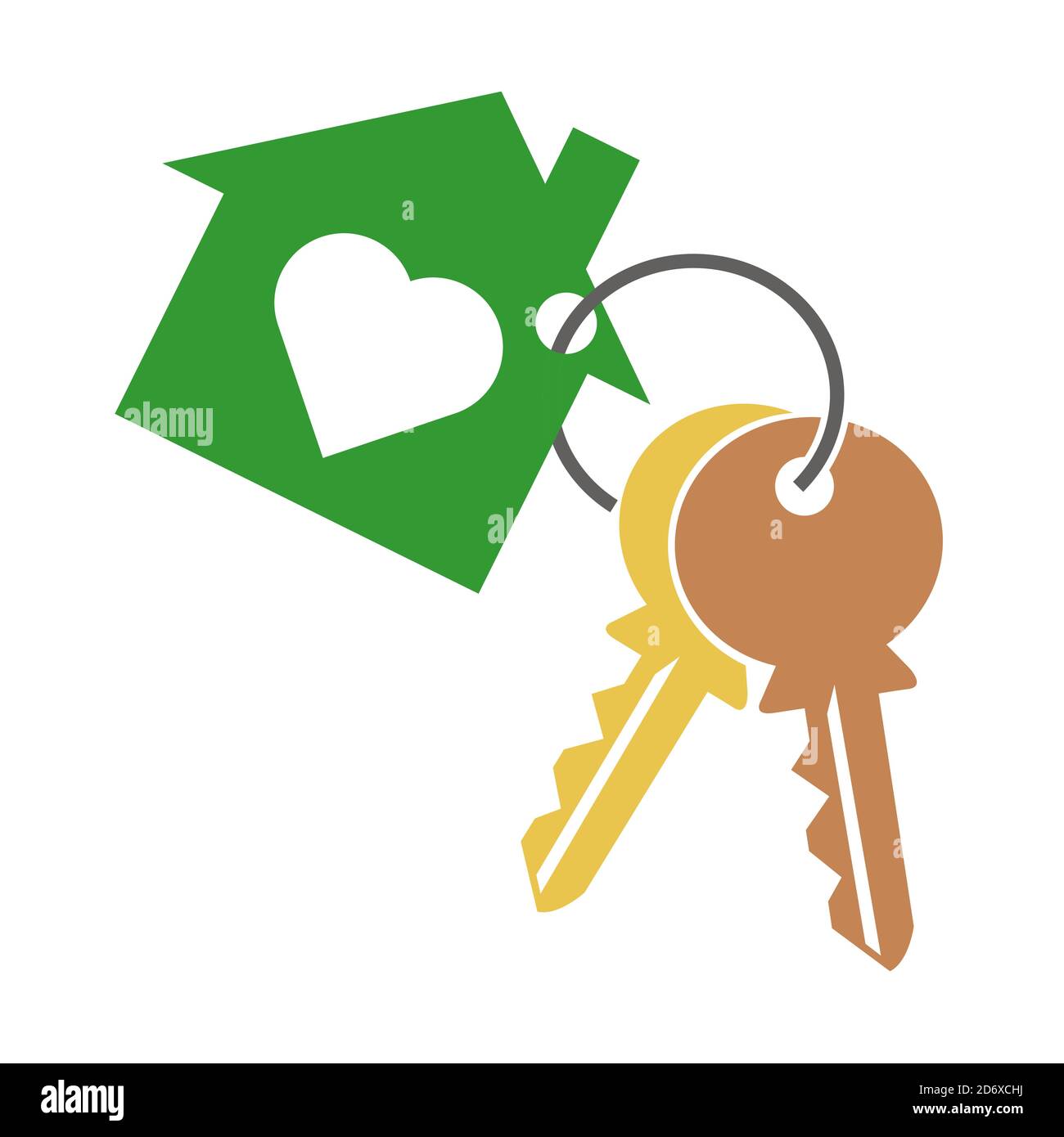 House with heart, two key and key ring. Keychain symbol, icon ...