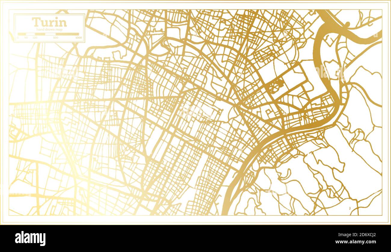 Turin Italy City Map in Retro Style in Golden Color. Outline Map ...