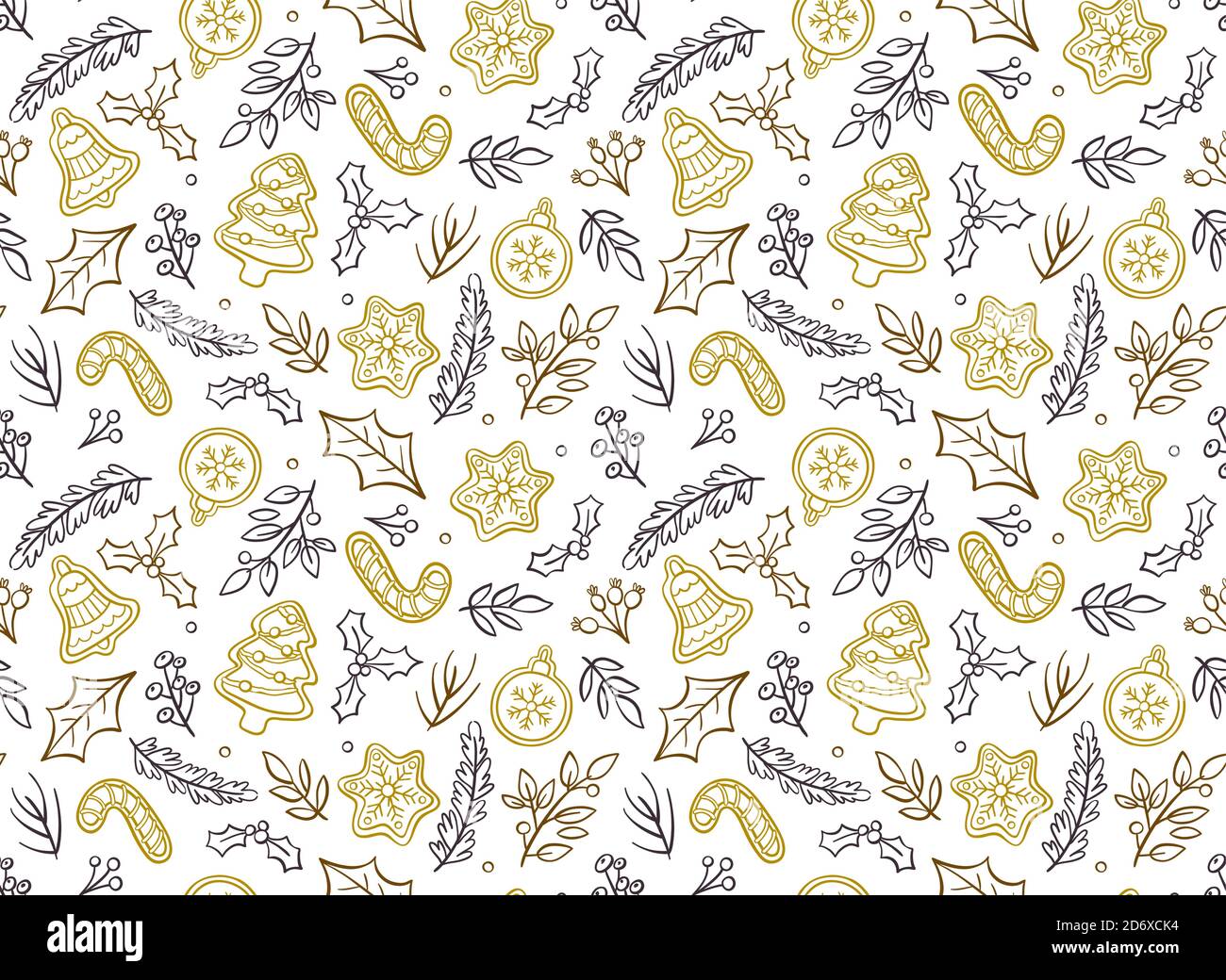 Elegant christmas seamless pattern with hand drawn elements isolated on ...