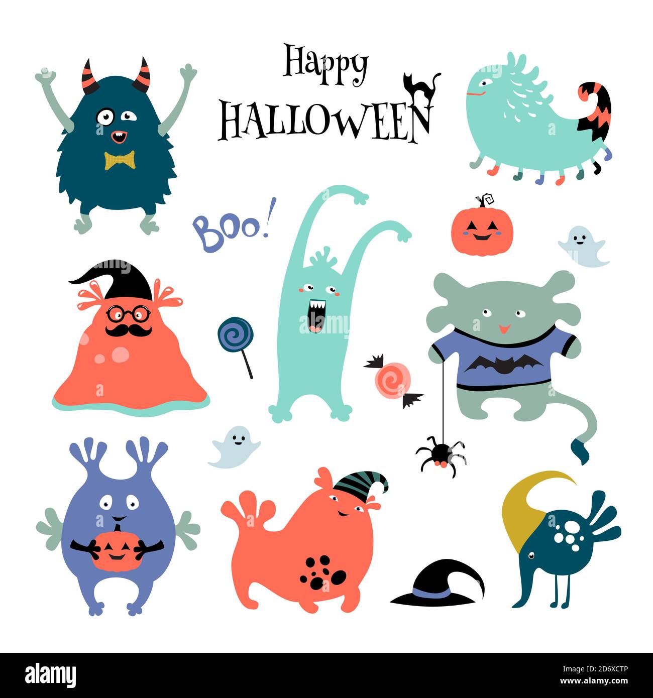 Monsters set. Funny fantasy creatures, colorful. Halloween illustration ...