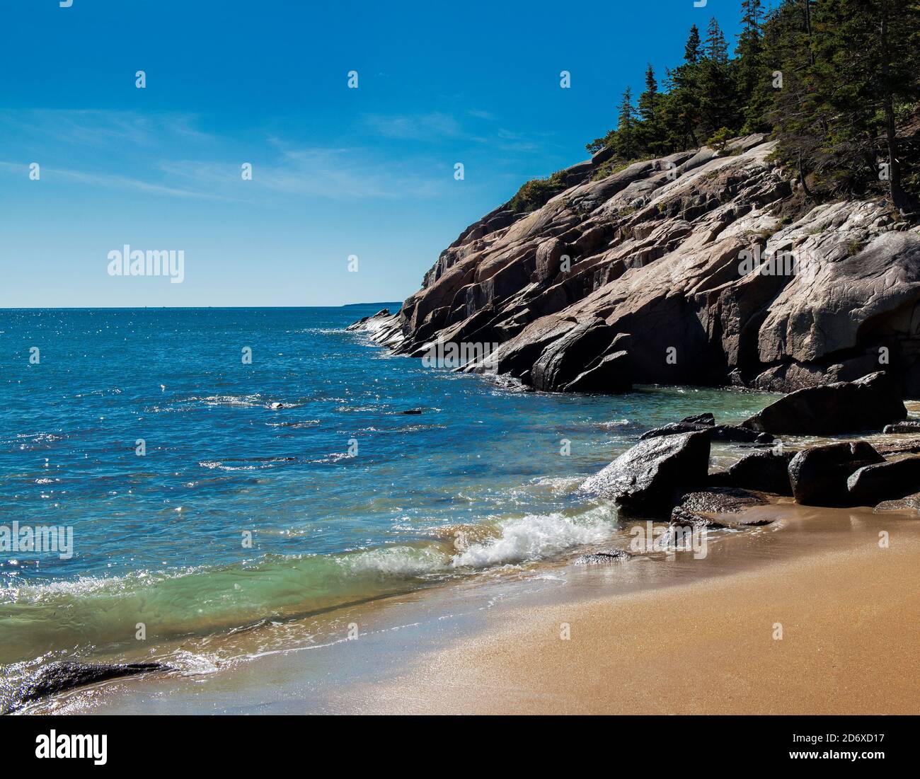 Sand Beach, Acadia National Park, Maine; It is nestled in a small inlet ...