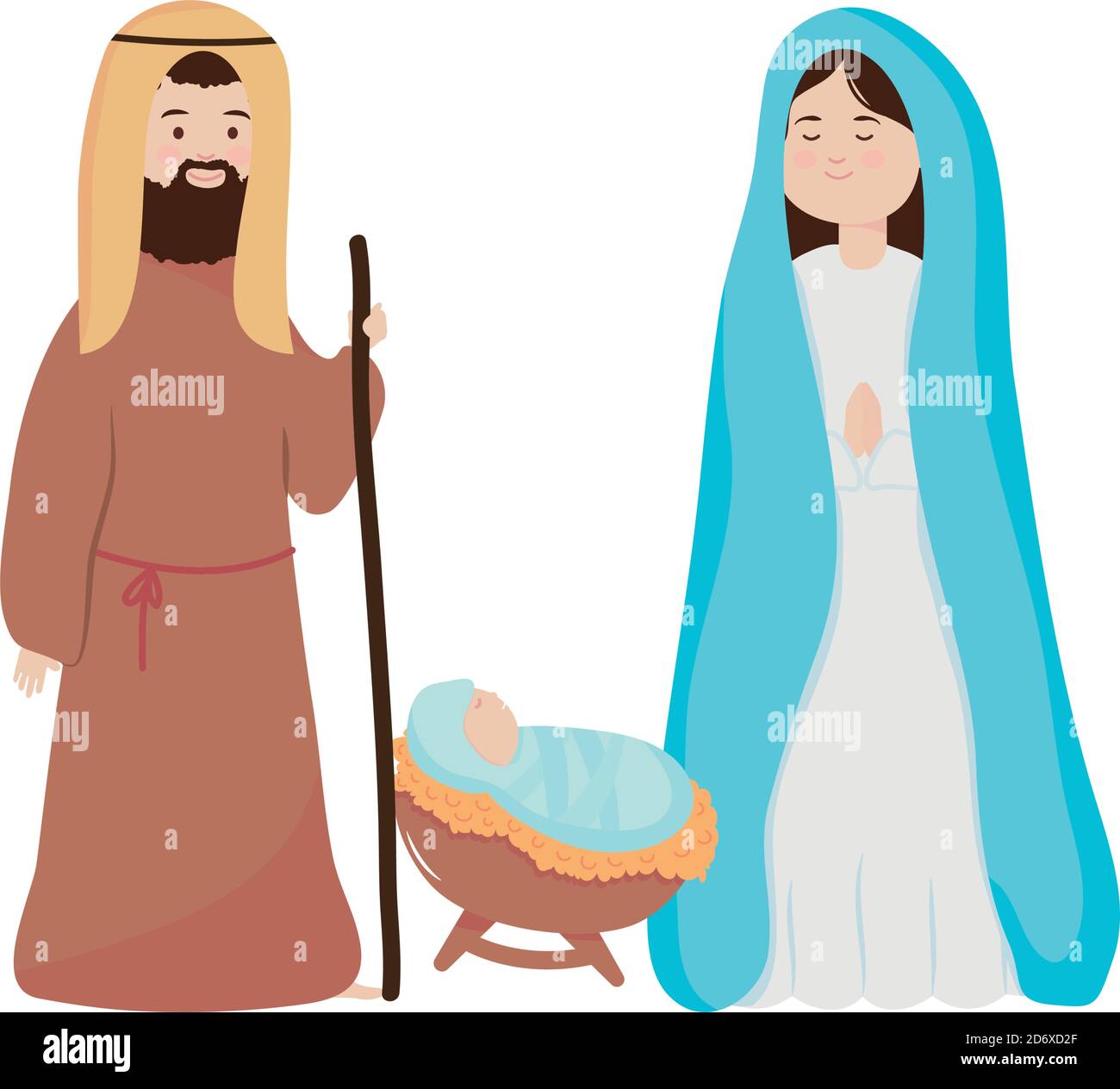manger family, joseph, mary and baby jesus over white background, flat ...