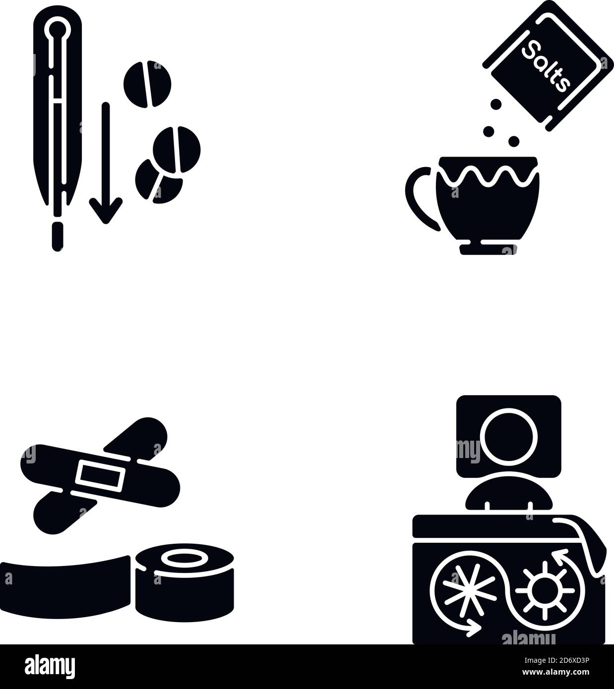 First aid medication black glyph icons set on white space Stock Vector ...