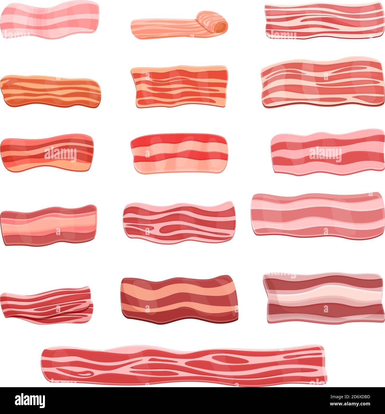 Bacon icons set. Cartoon set of bacon vector icons for web design Stock ...