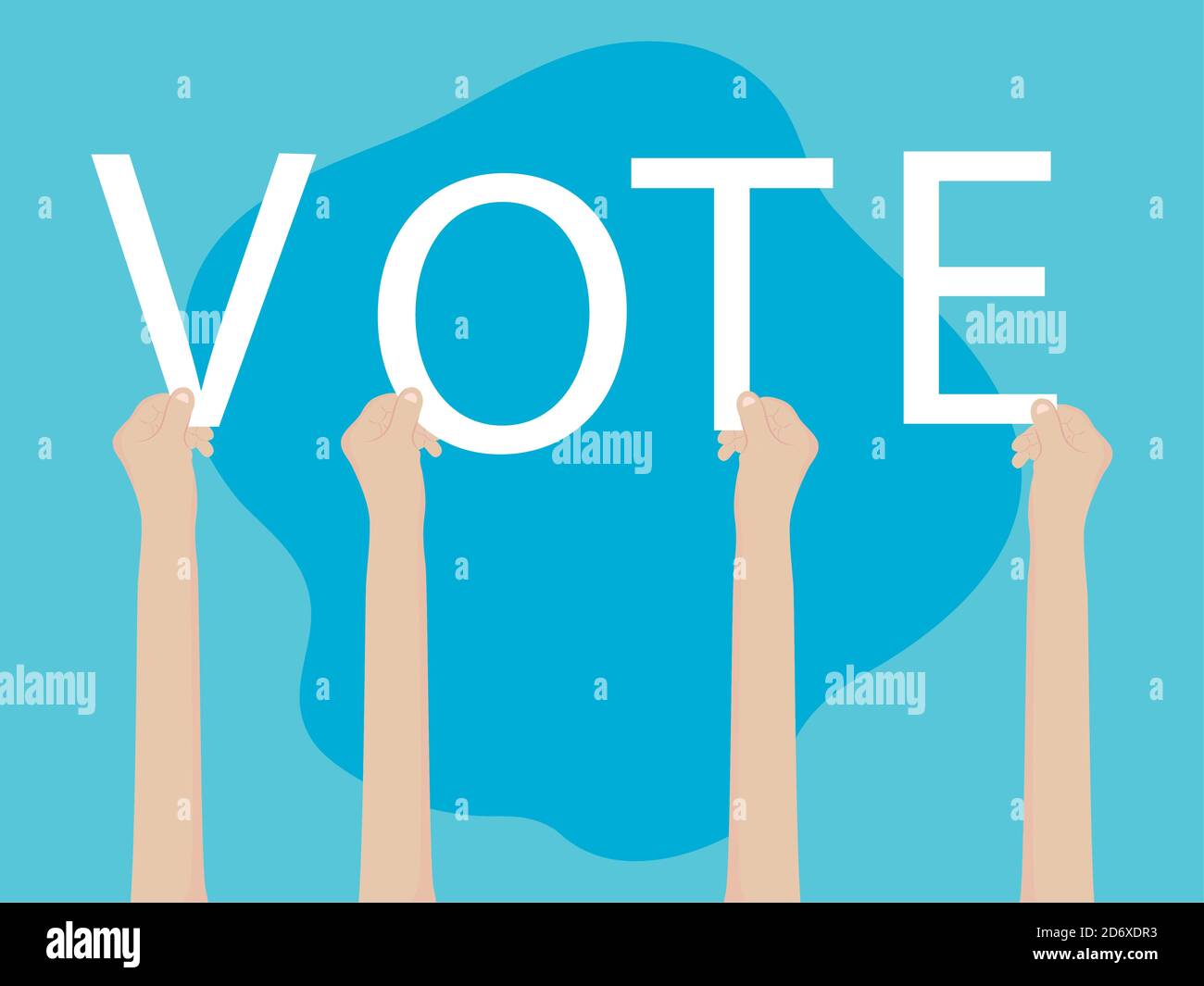 election day concept, hands holding up a letters of vote word over blue ...
