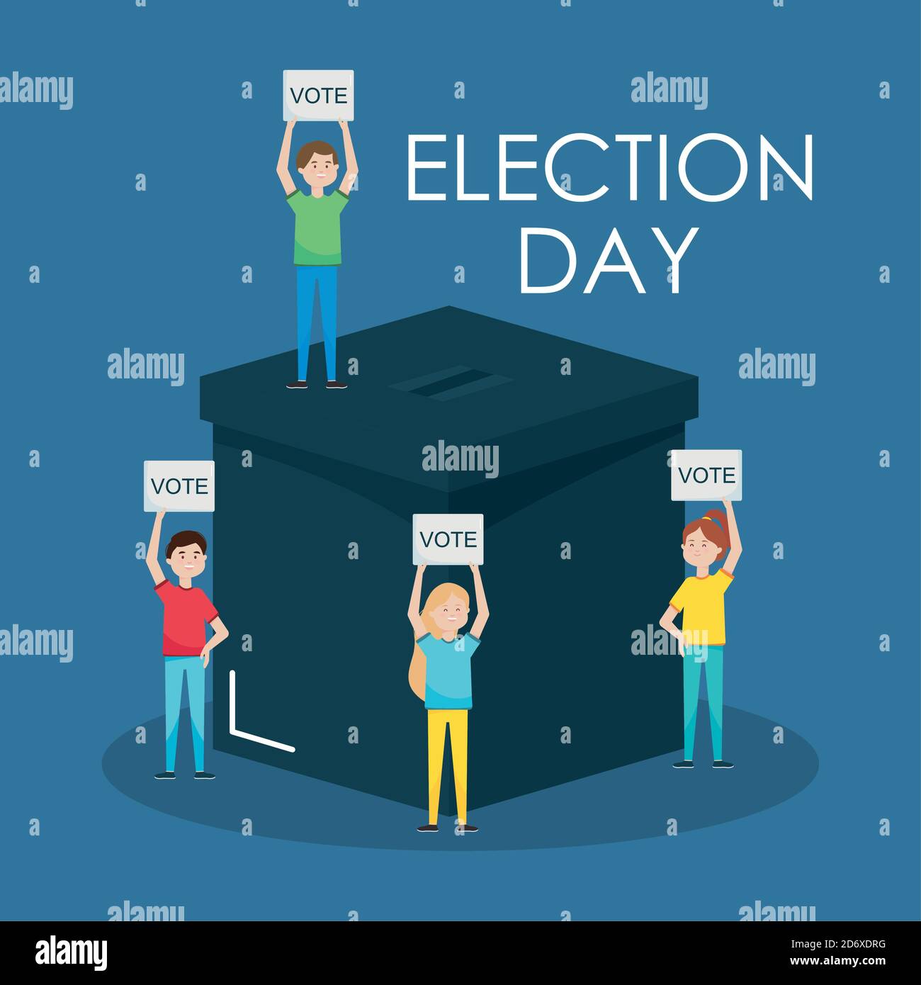 Election day design with cartoon people holding up a vote placards and ...