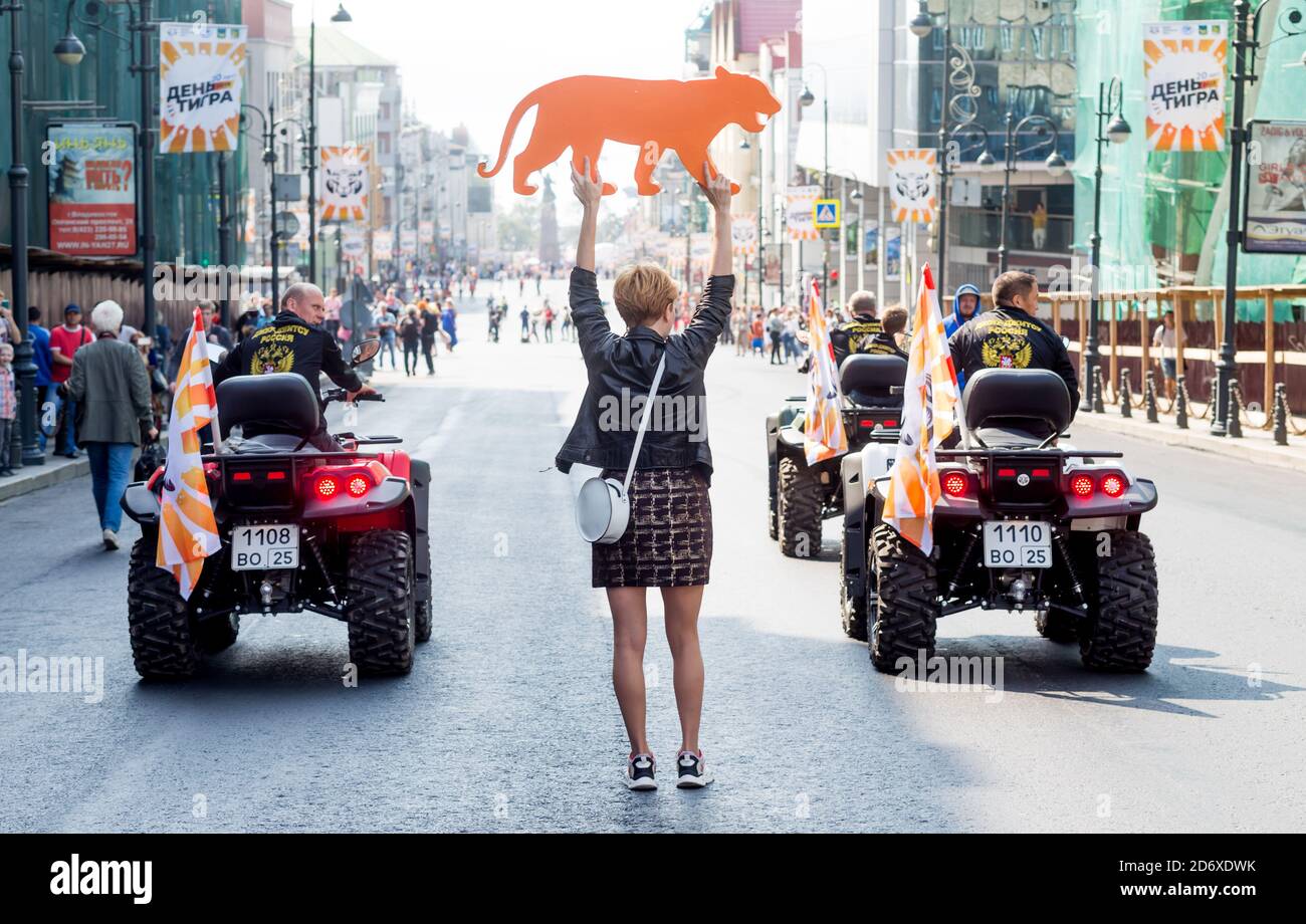 Russia, Vladivostok, 09/29/2019. Participants of annual festive Tiger ...