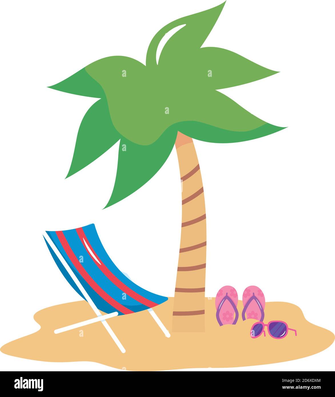 summer vacations concept, beach with beach chair and flip flops over ...