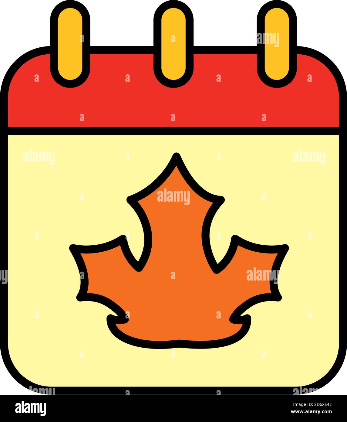 calendar with maple leaf icon over white background, line and fill ...