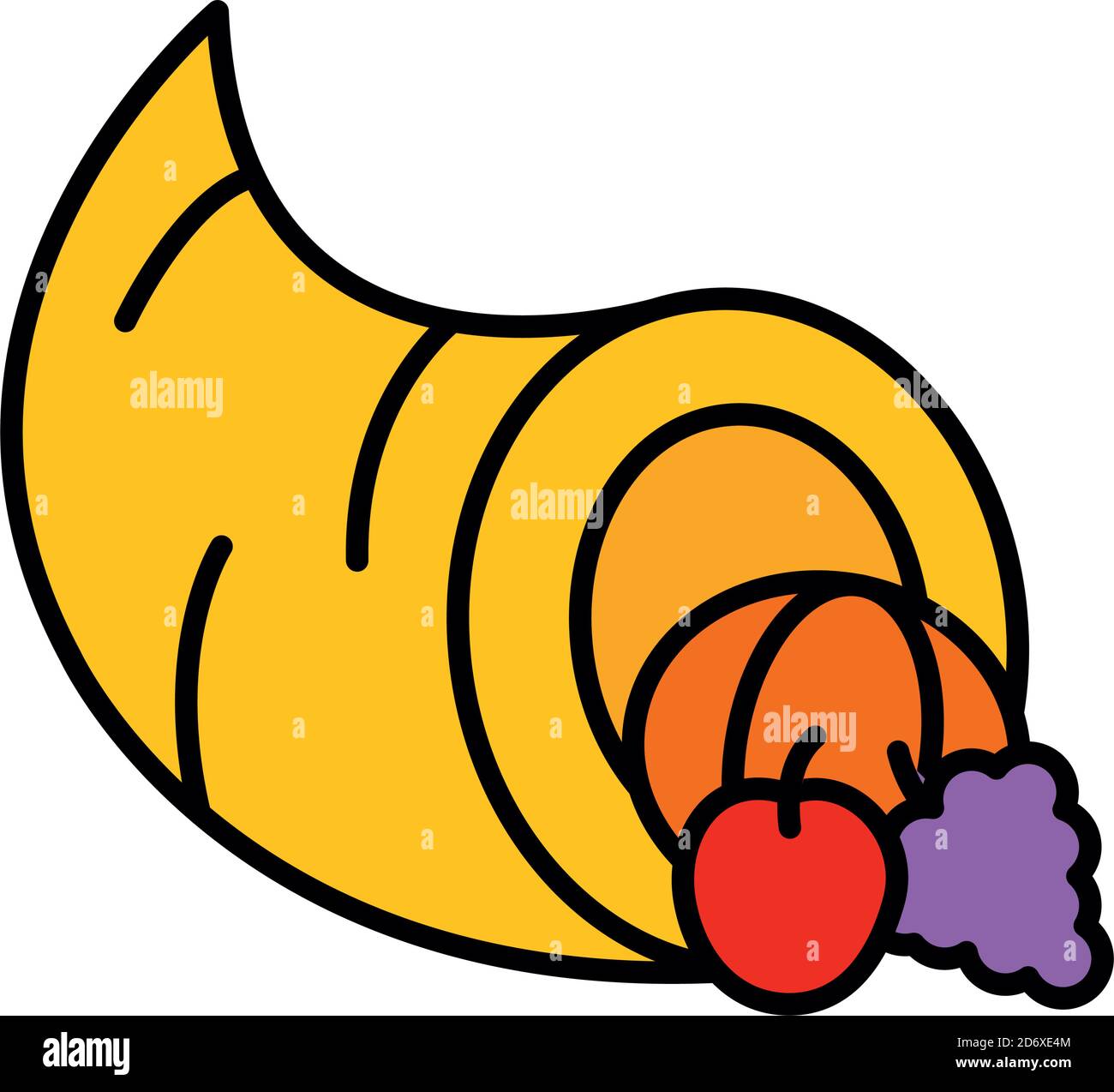 Cornucopia horn of plenty or thanksgiving over white background, line ...