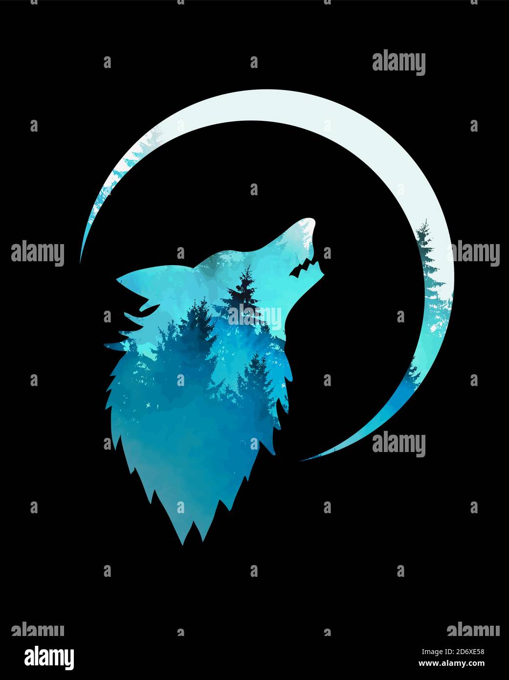 The wolf symbol howling on the moon. Vector illustration Stock Vector ...