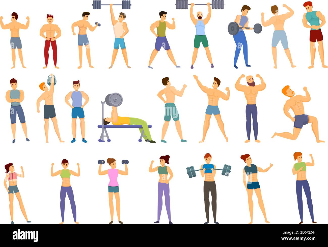 Bodybuilding icons set. Cartoon set of bodybuilding vector icons for ...