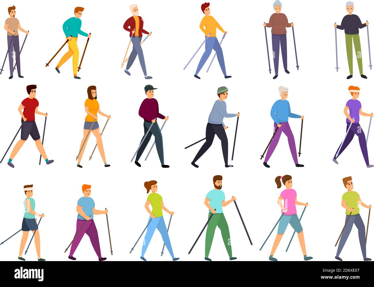 Nordic walking icons set. Cartoon set of nordic walking vector icons ...