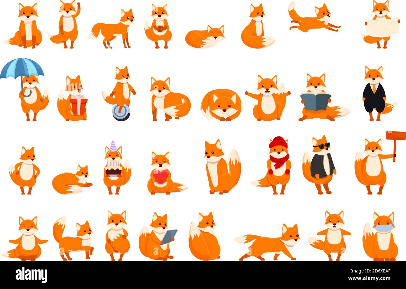 Fox icons set. Cartoon set of fox vector icons for web design Stock ...