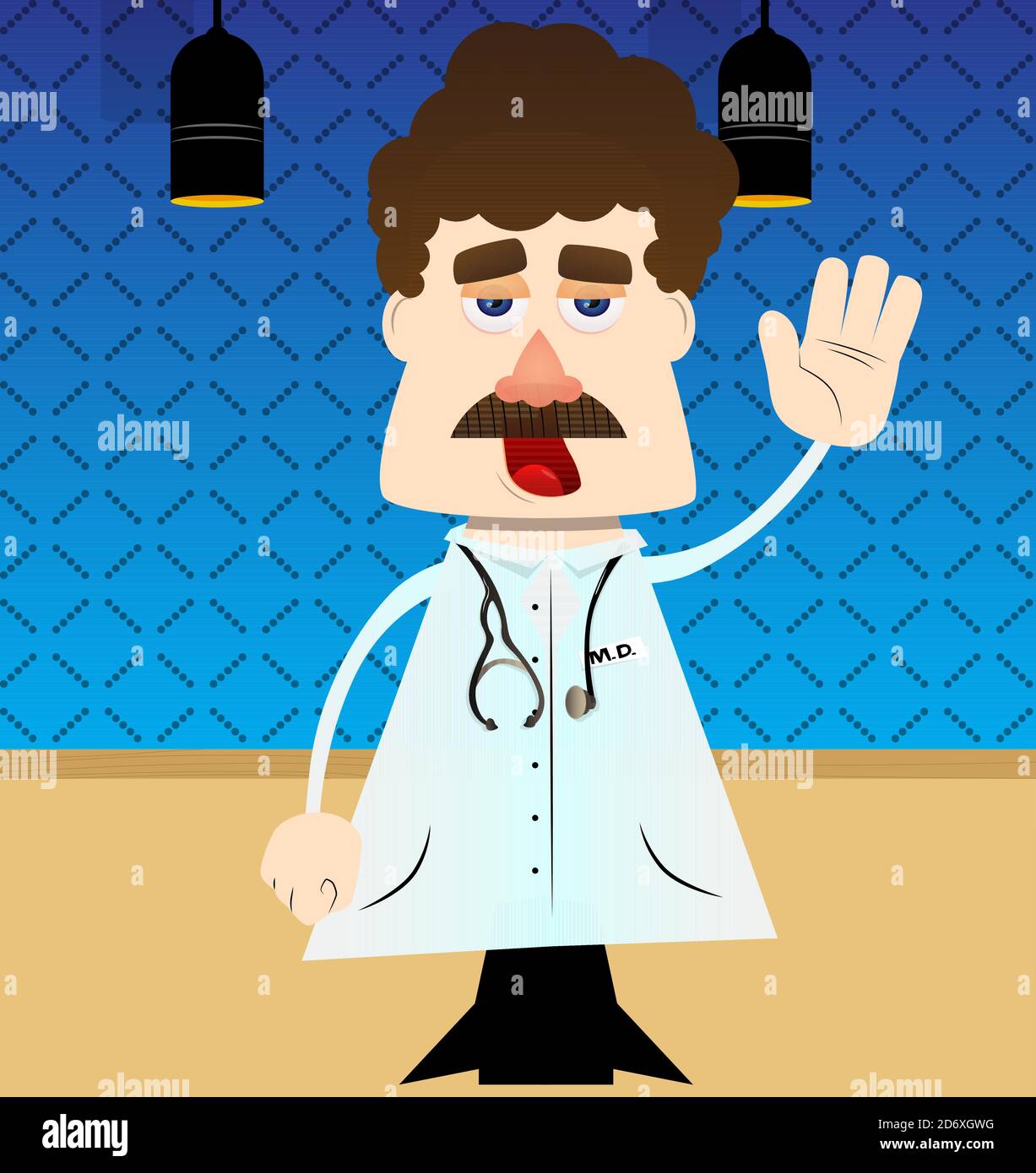 Funny cartoon doctor with waving hand. Vector illustration Stock Vector ...