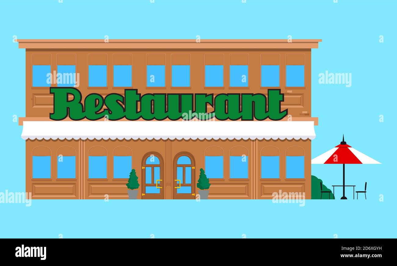 Restaurant front without people in town. Colorful graphic vector ...