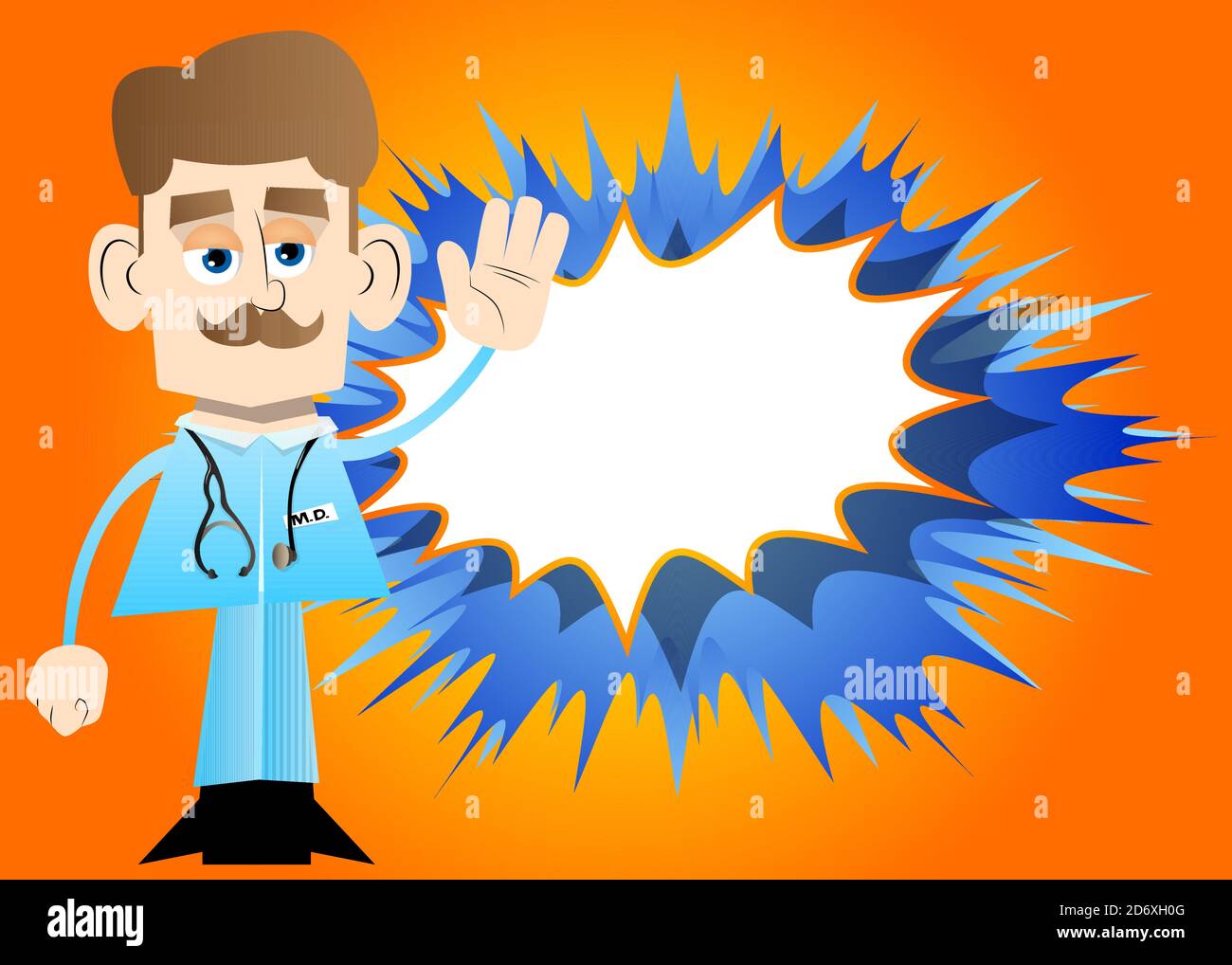 Funny cartoon doctor with waving hand. Vector illustration Stock Vector ...