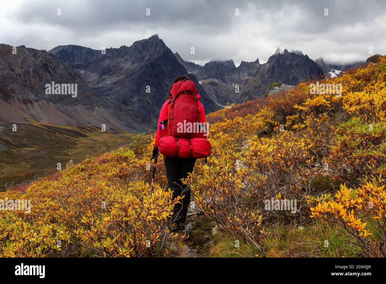Woman Backpacking on Scenic Rocky Hiking Trail Stock Photo - Alamy