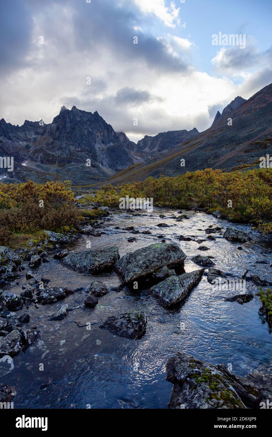 Beautiful Dramatic View of Rugged Mountains and Alpine River Stock ...