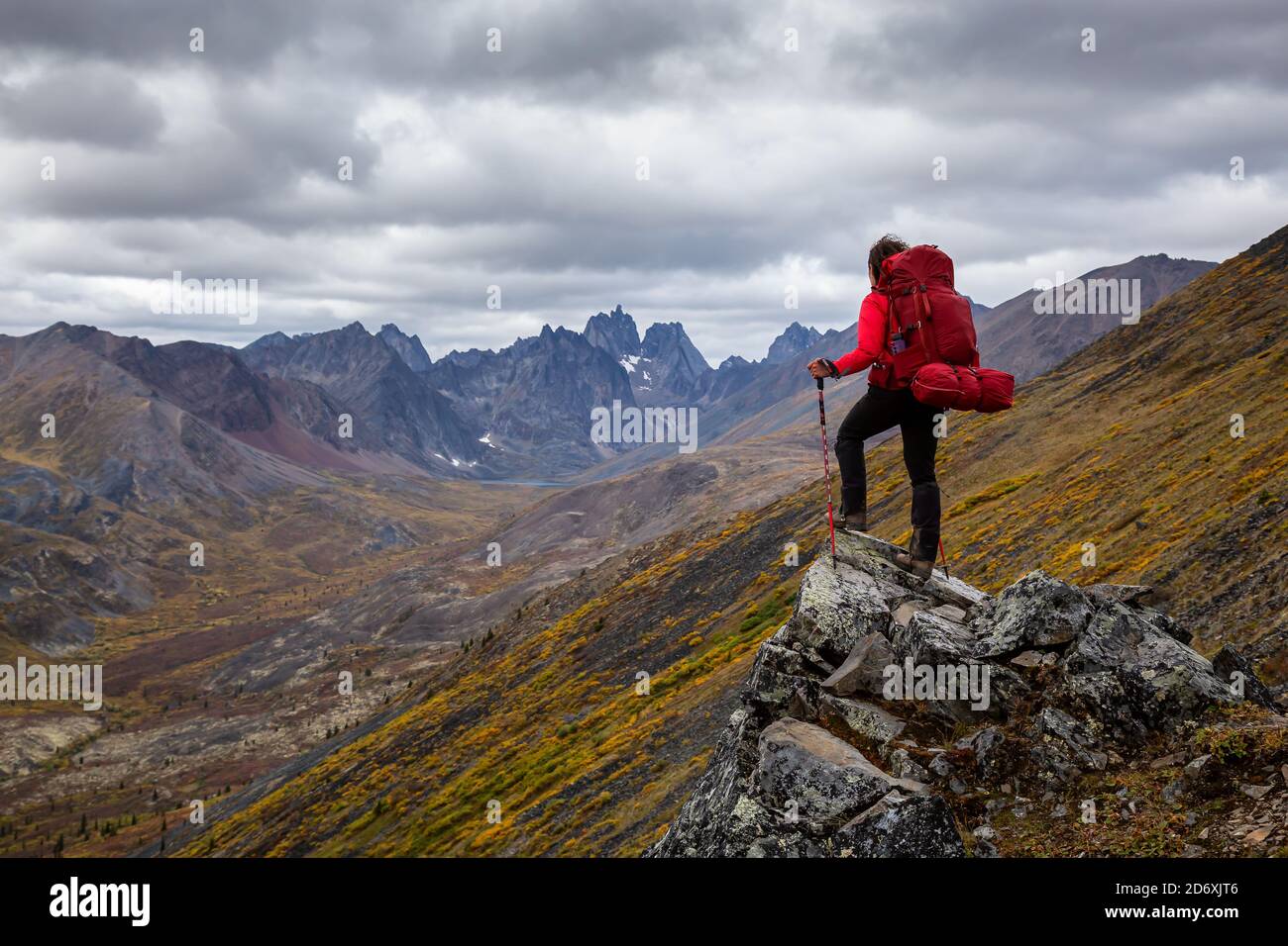 Woman Backpacking on Scenic Rocky Hiking Trail Stock Photo - Alamy