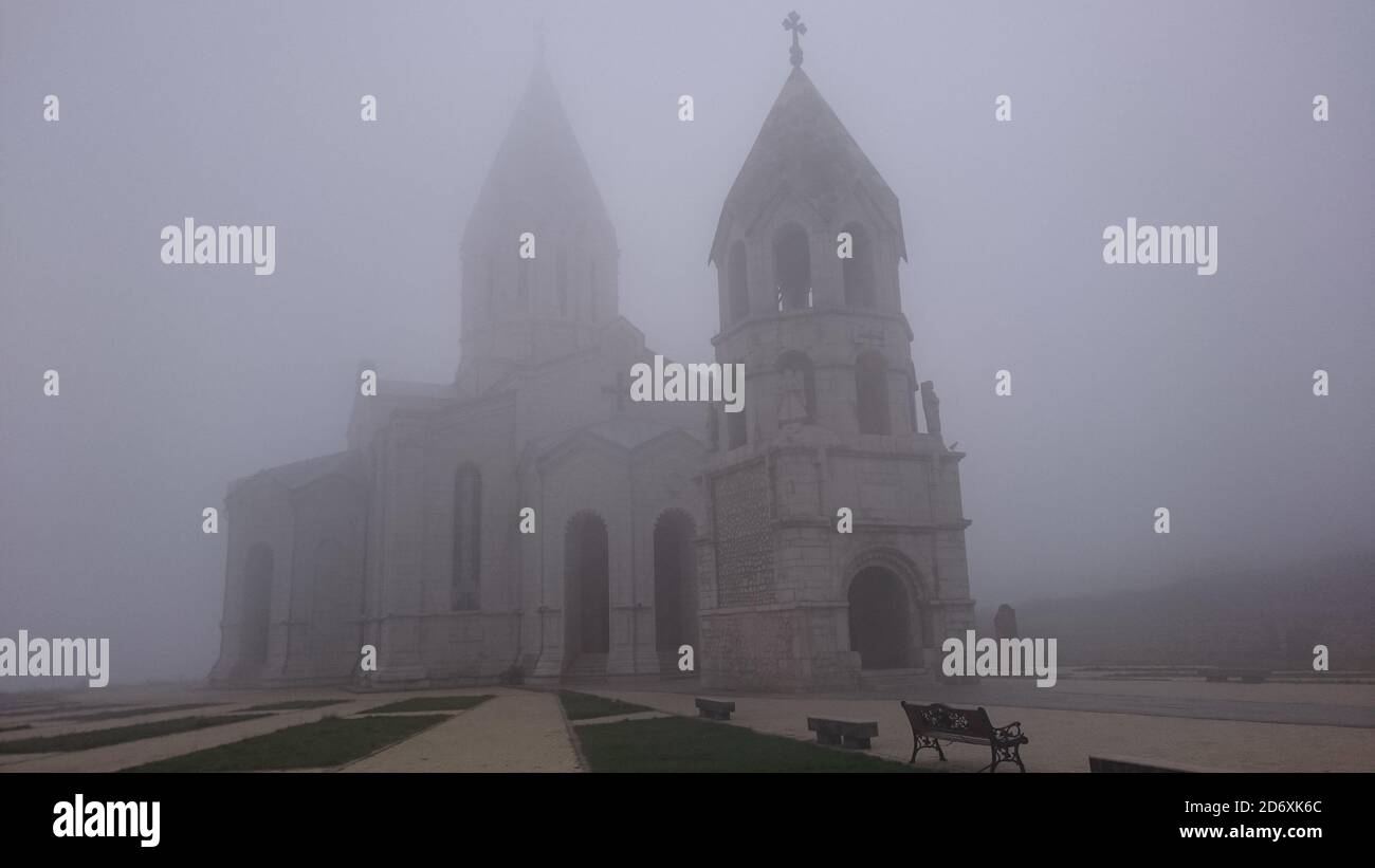 An apostolic Ghazanchetsots Cathedral almost completely hidden by fog ...