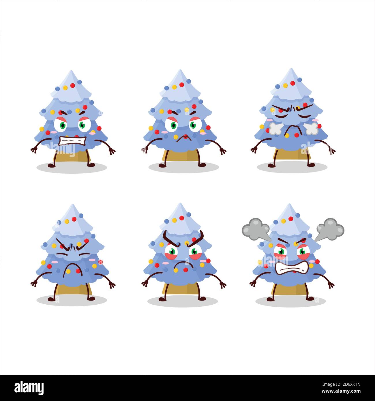 Blue christmas tree cartoon character with various angry expressions ...