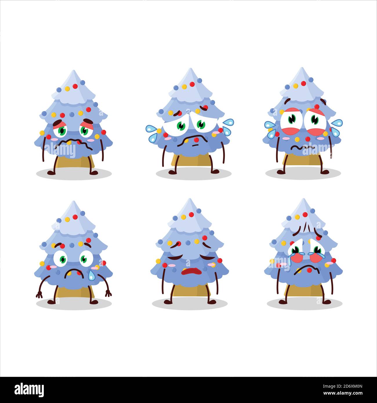 Blue christmas tree cartoon character with sad expression Stock Vector ...