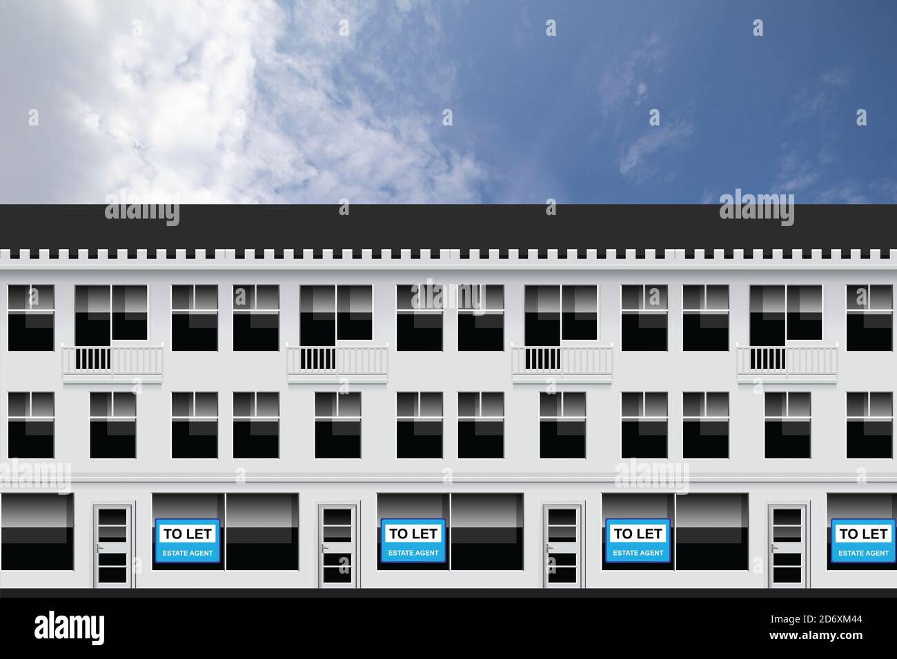 Deserted high street with to let signs in vacant retail shop windows ...