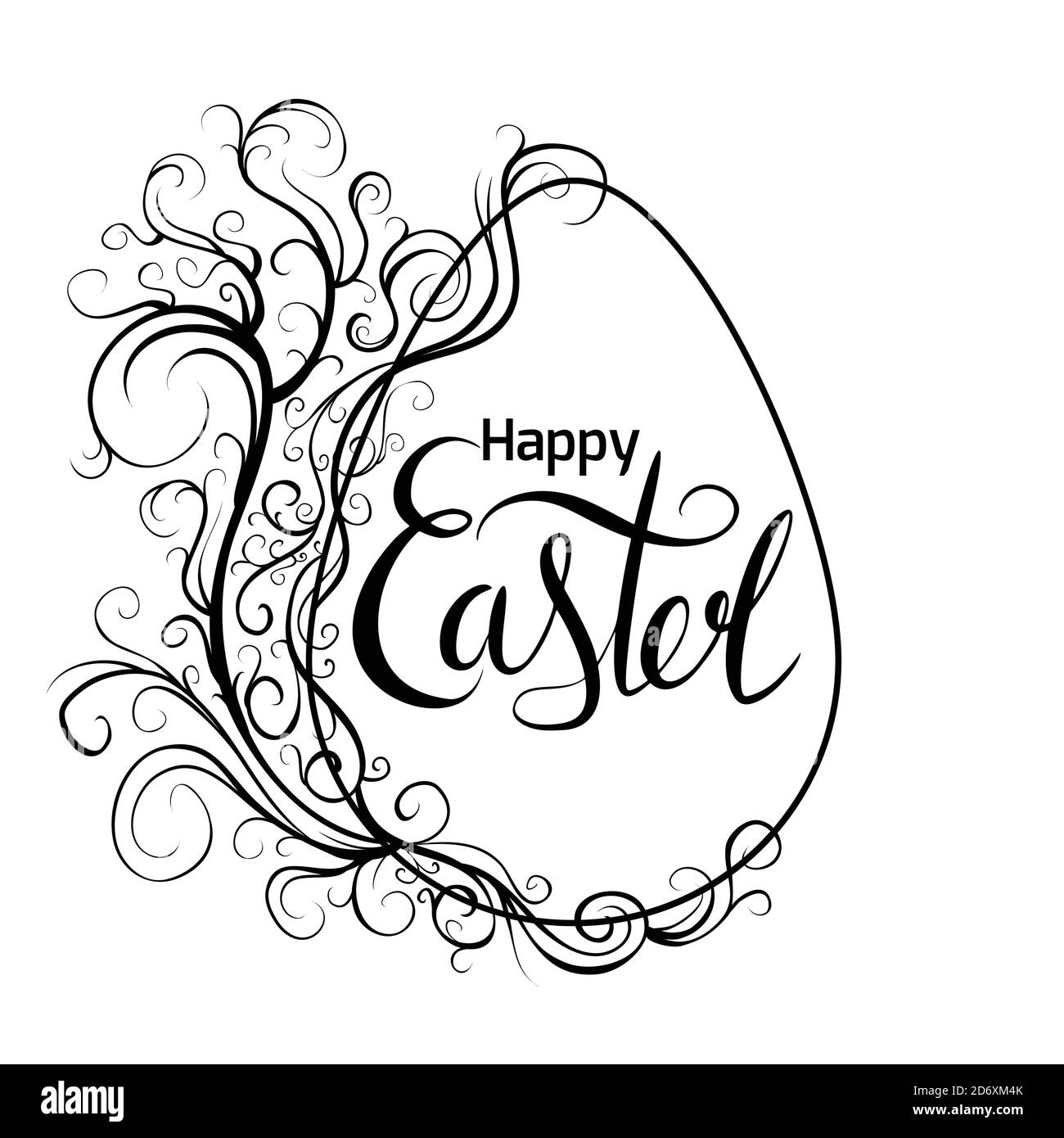 Black white greeting card with egg, scroll vintage pattern and ...