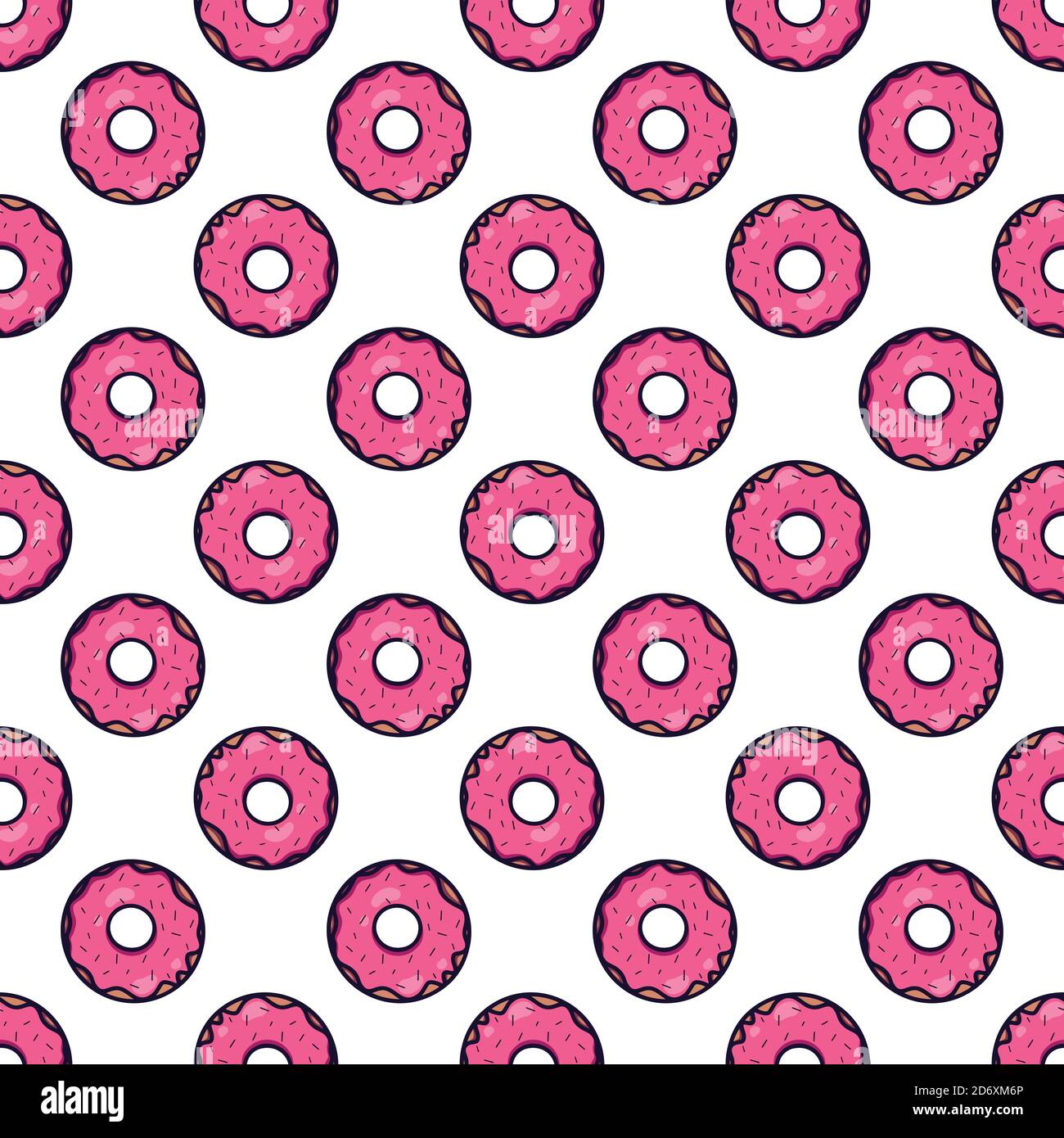 Seamless texture with cute, kawai pink donut on white background ...