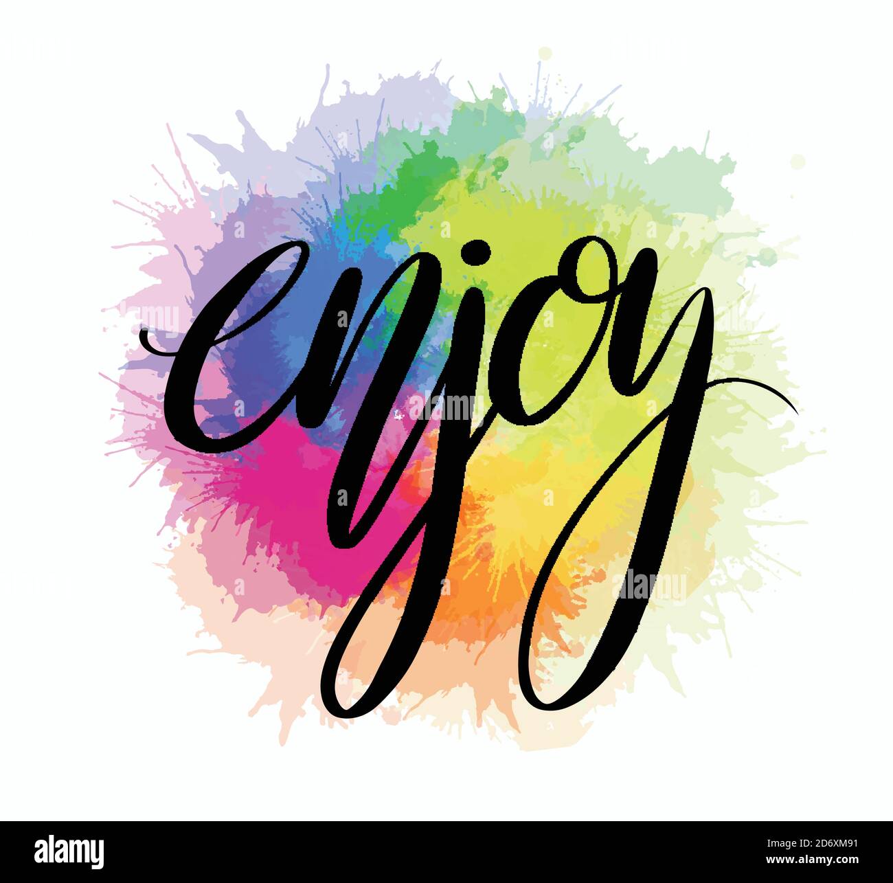 Enjoy hand drawn lettering with rainbow watercolor splashes. Brush ...